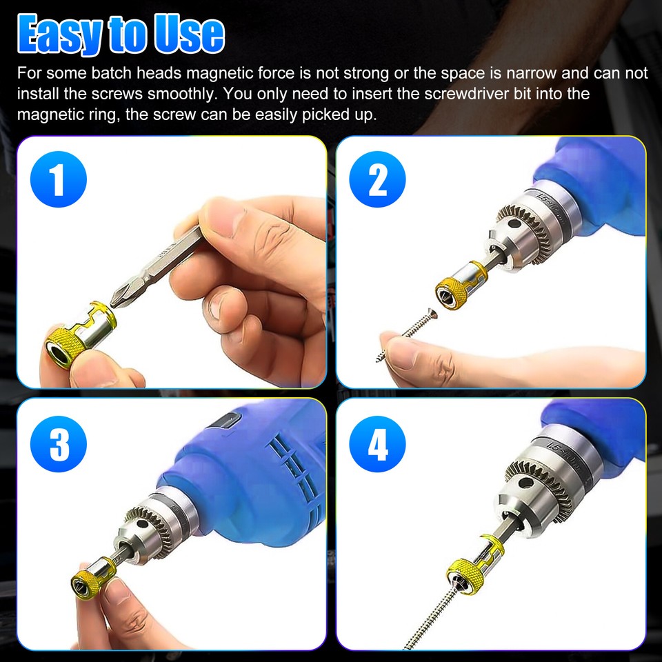 6 x Screwdriver Head Magnetic Ring Pivoting Bit Tip Screw Holder ...