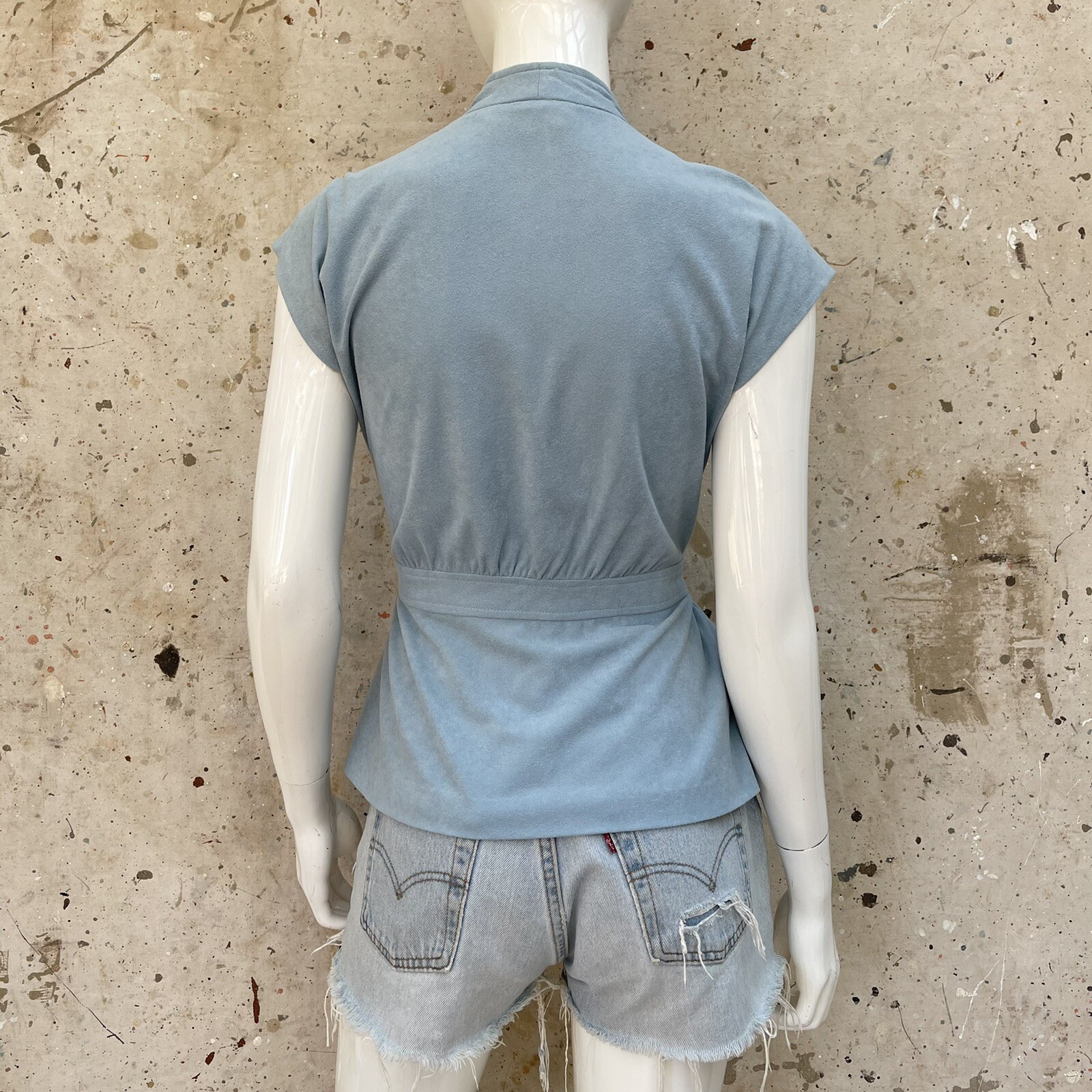 Vintage Ice Blue 70’s Belted Terry Top/Blouse, Small - Gem