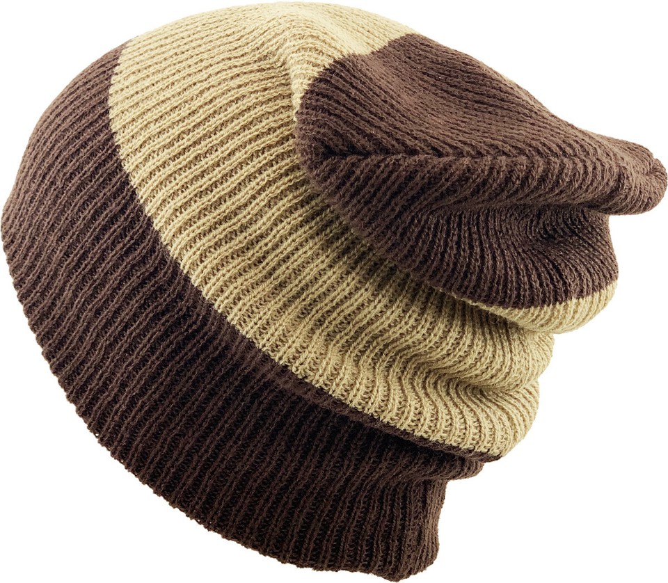 Slouch Beanie Winter Skull Cap Striped Ribbed Baggy Fit Ski Hat | eBay