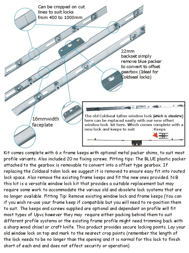 Gardinia Window Lock Rod Kit and Repairs Coldseal Tallon Offset for ...