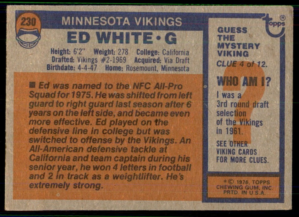 1976 Topps Ed White Football Cards #230 | eBay