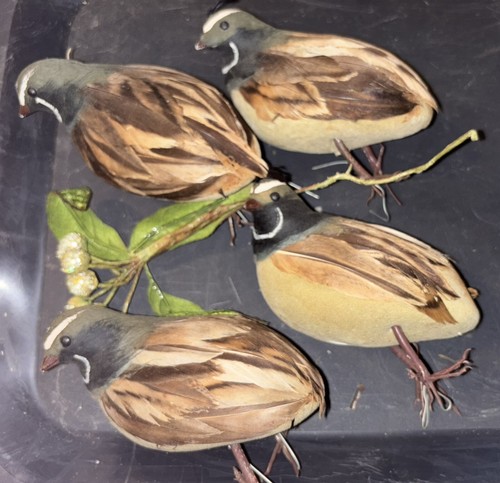 Vintage Quail Figures Real Feathers Bird Decoration Ornament Decor 4 ...
