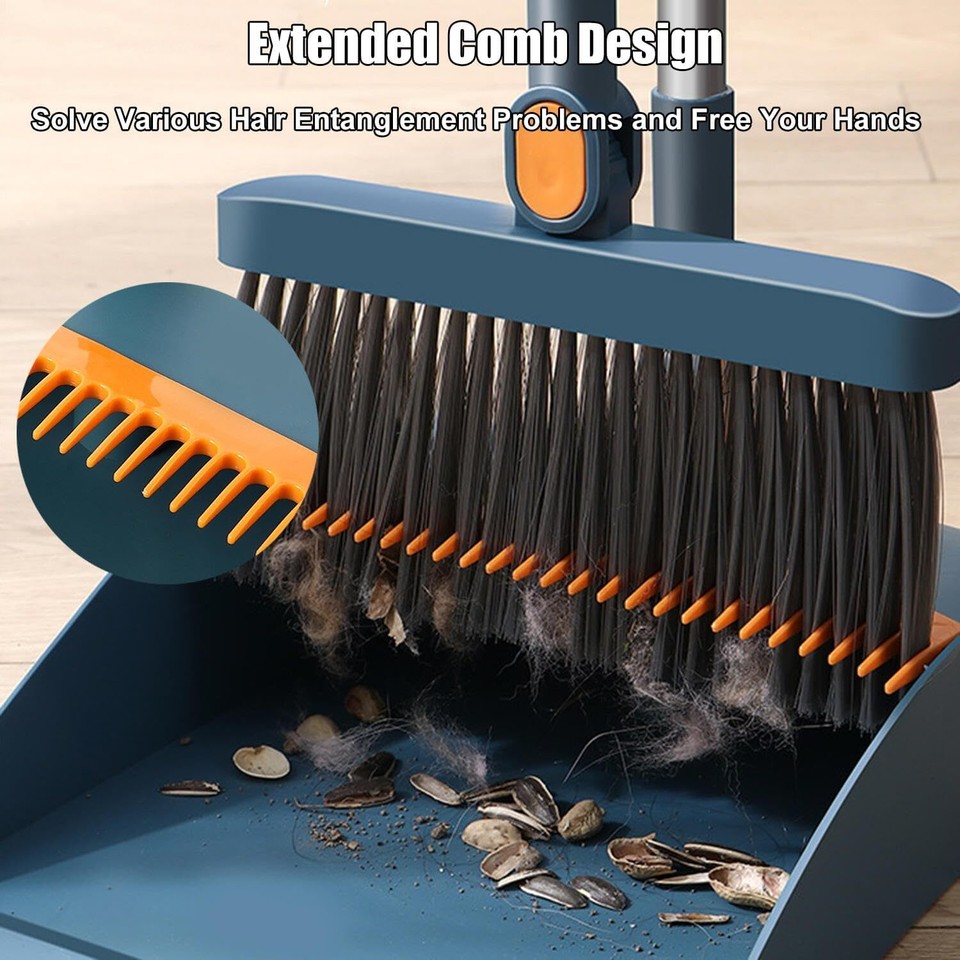 Broom and Dustpan Set With Sturdy Long Handle Combo For Kitchen Indoor ...