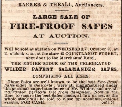 Fire-Froof Wilder Salamander Safes Barker & Theall 1869 NY Clipping ...