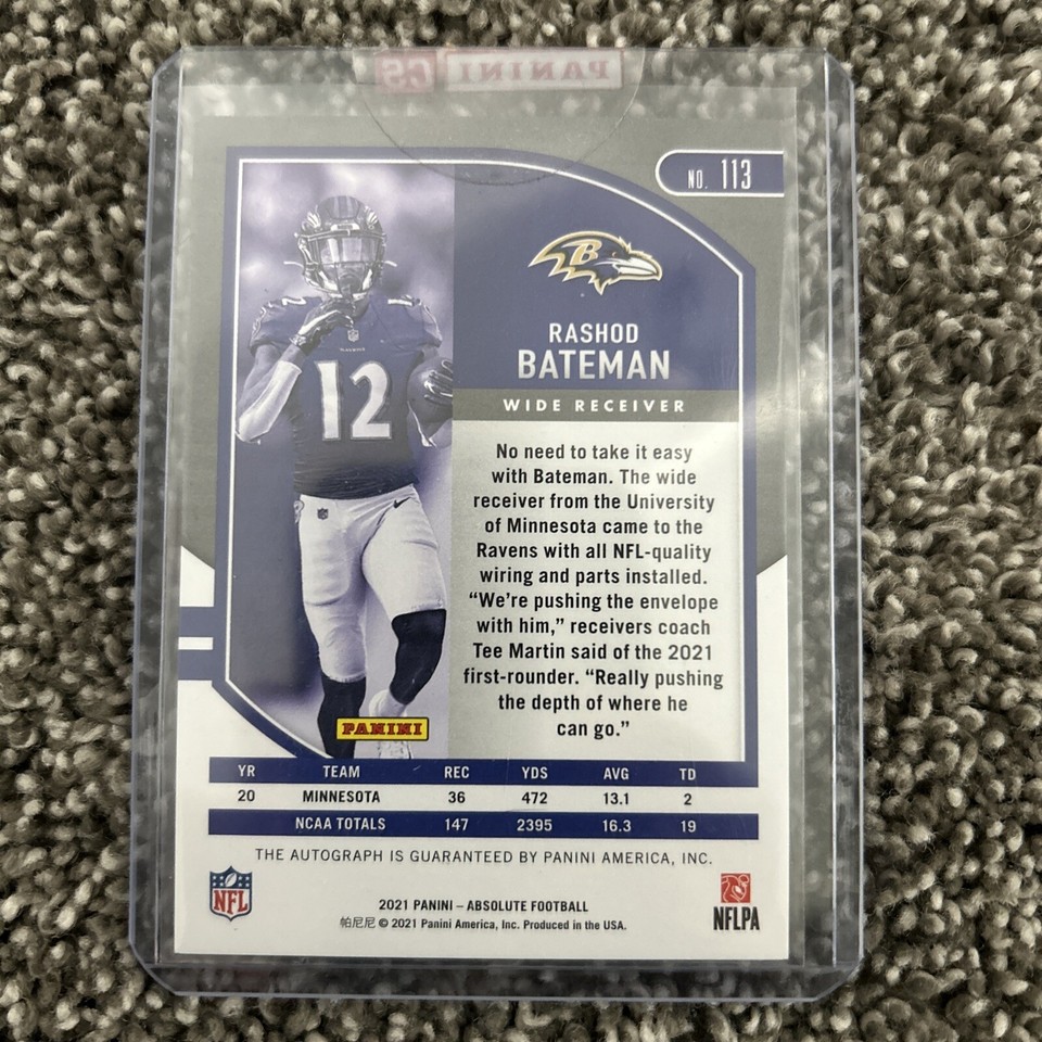 2021 Absolute Rashod Bateman Rookie Signatures Auto #113 Autograph RC ...