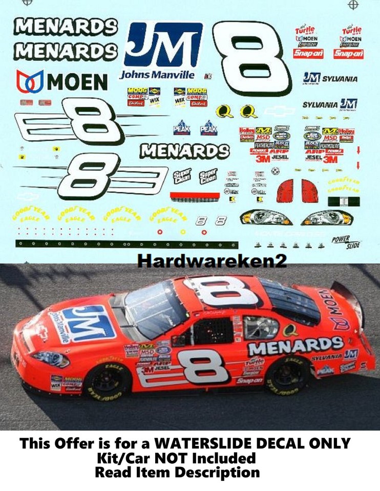 NASCAR DECAL # 8 MENARDS JOHNS MANVILLE 2007 BGN MONTE CARLO DALE ...