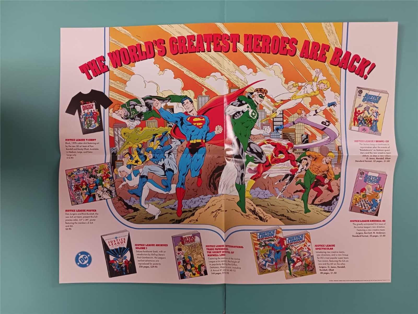 1992 Comic Promo Poster JUSTICE LEAGUE Superman GREEN LANTERN 22x17 DC ...