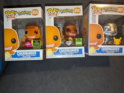 Funko Pop! Pokémon Charmander Set #455 Exclusive Diamond & Flocked ...