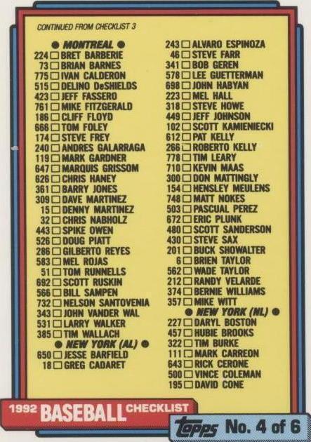 1992 Topps - Checklist No. 4 of 6 #527 for sale online | eBay