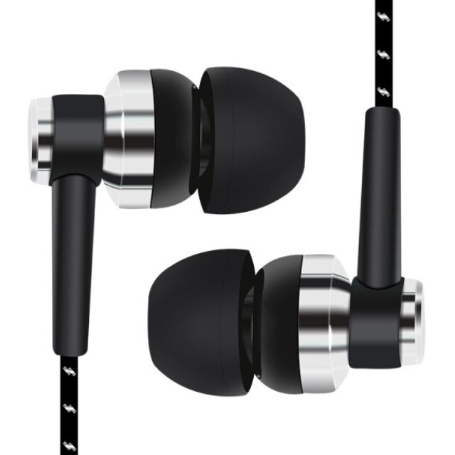 Black In-Ear Earbuds Stereo Tangle Free Braided Cable Cord Quality ...