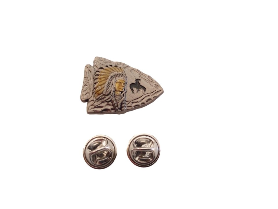 Native American Chief Arrow Head Lapel Pin Tie Tac Hat Pin Double Post ...