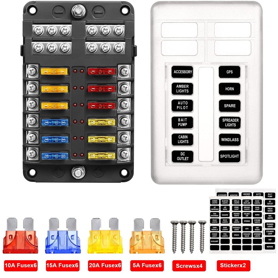 UK Blade Fuse Box 12 Way Distribution Bar Bus Boat Car Kit Marine ...