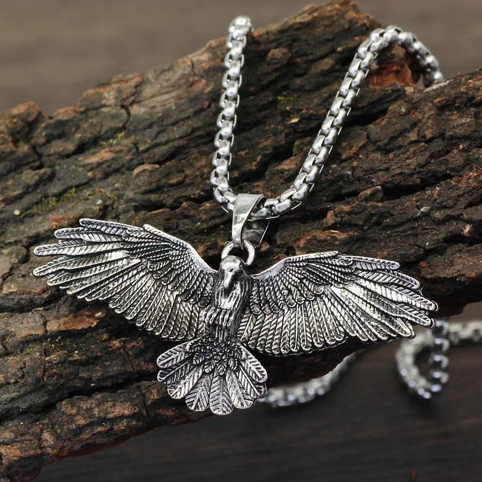 Men's Silver Flying Eagle Pendant Necklace Punk Hip Hop Rock Jewelry ...