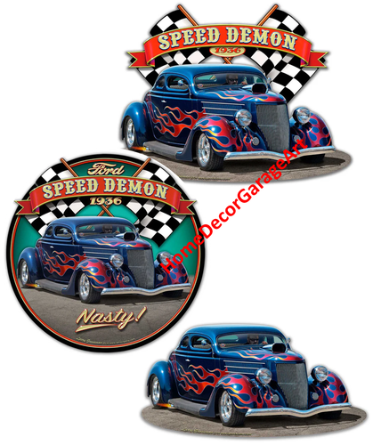 1936 Blown Coupe Hot Rod Cutout Shape Metal Sign Vintage Style Garage ...