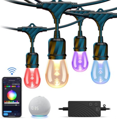 XMCOSY+ Outdoor String Lights for Patio, 49Ft RGBW Patio String Lights ...