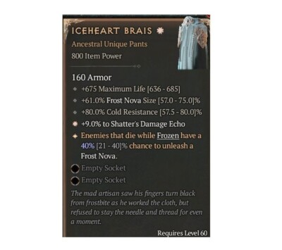 Diablo 4 Season 9 Iceheart Brais 1GA Ancestral Unique Pants Gear Item ...