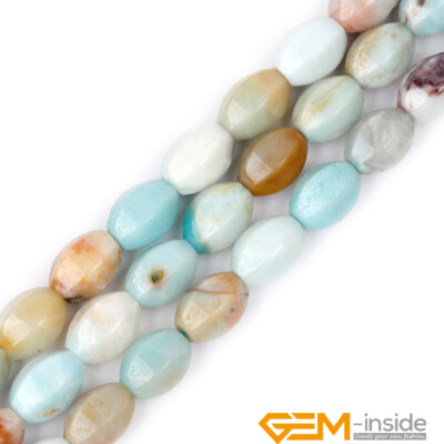 Natural Amazonite Gemstone Faceted Olivary Rice Beads For Jewelry ...
