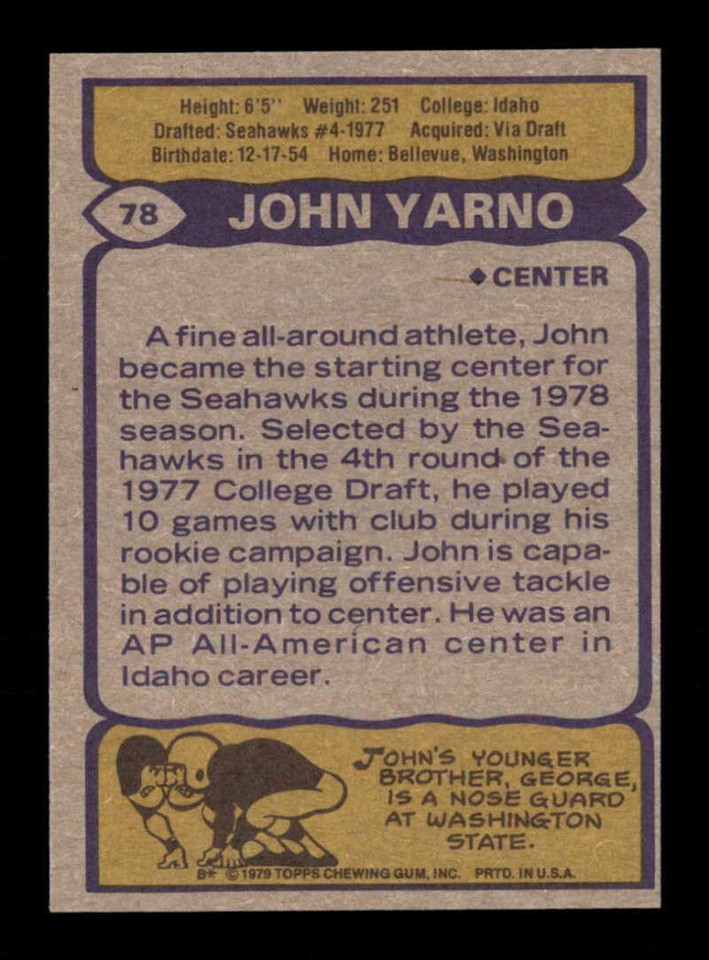 1979 Topps #78 John Yarno RC NM/NM+ X3058875 | eBay