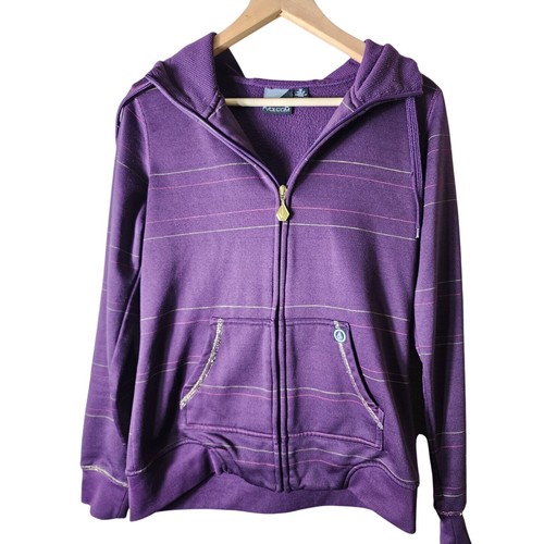 VOLCOM Purple Y2K Skater Striped Full Zip Gold Trim Hoodie Jacket SZ M ...