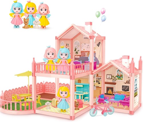 Dolls House for Girls 2 Story 3 Rooms Dollhouse 7 8 Dollhouse Furniture ...