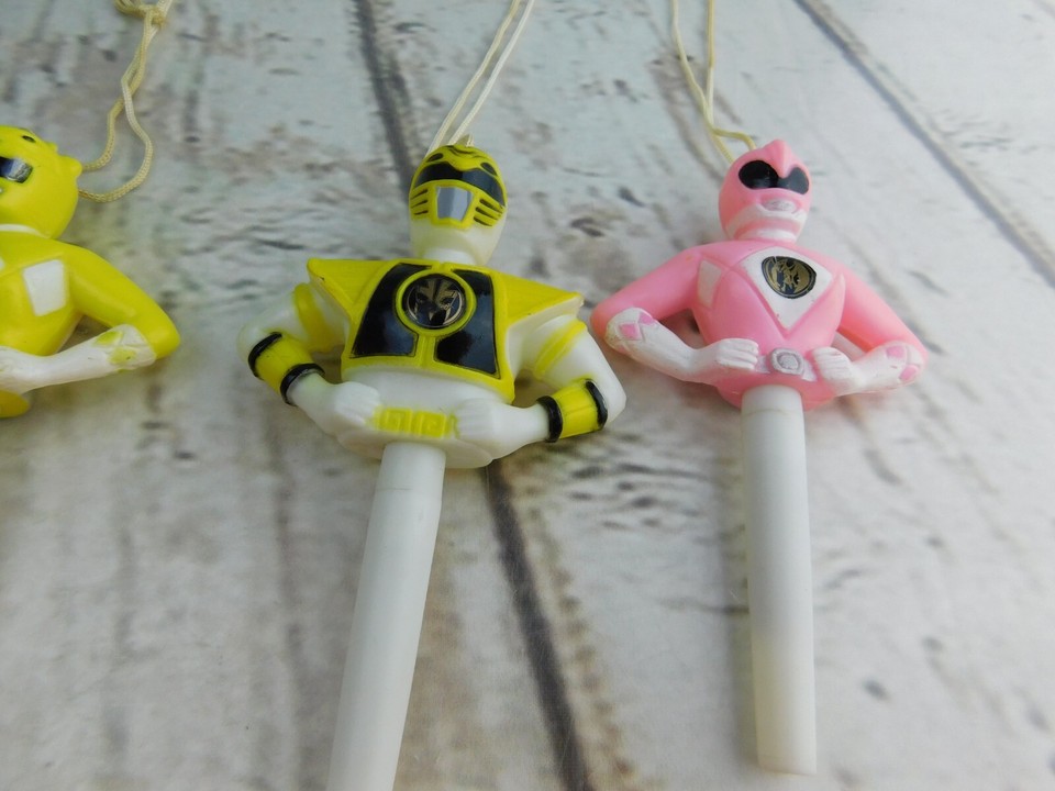 1995 Mighty Morphin Power Rangers Ink Pens Saban 4 + Container Lot (Dry ...