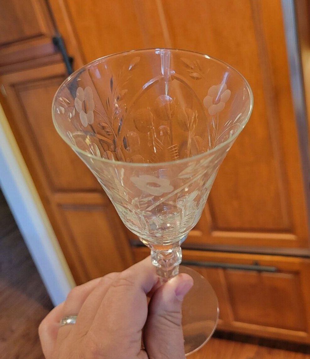 Libby Rock Sharpe Floral and Dot Etched Tall 8 oz Wine Water Glasses ...