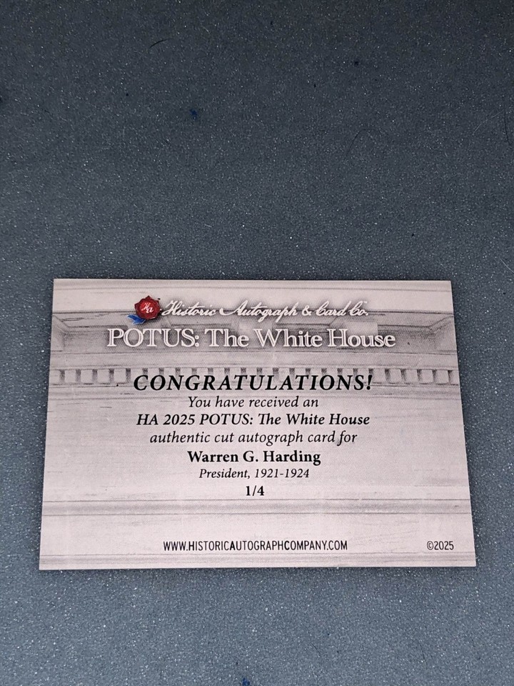 2025 Historic Autographs Potus: The White House WARREN G. HARDING Cut ...