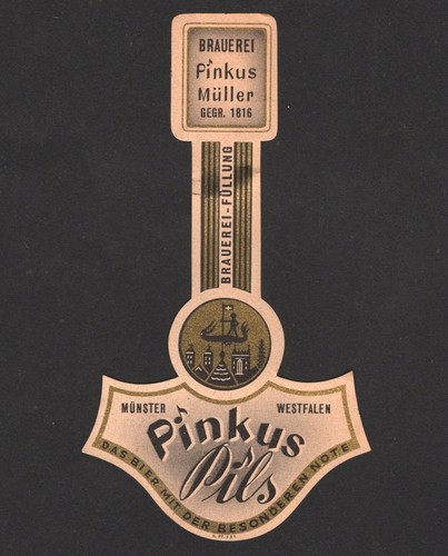 Pinkus Pils beer label, Muller, Munster, Westfallen, Germany, 1950s? | eBay