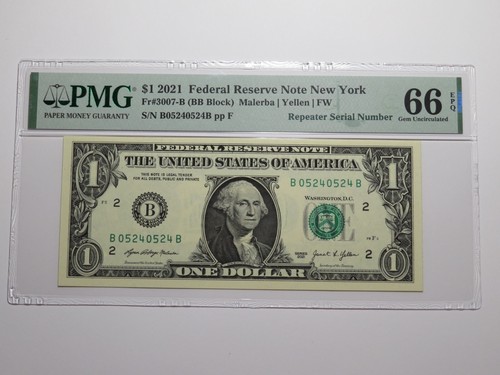 $1 2021 Repeater Serial Number Federal Reserve Currency Bank Note Bill ...