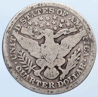 1899 P UNITED STATES US Silver LIBERTY Barber Quarter Dollar Coin EAGLE ...