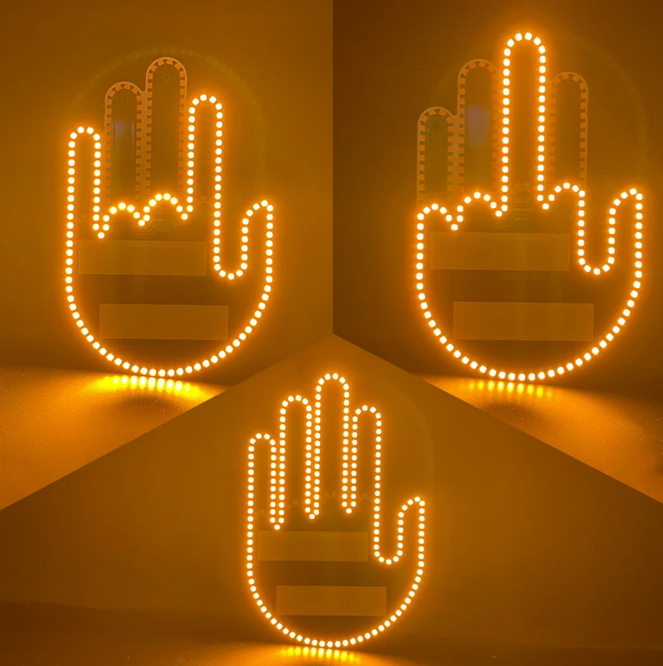 LED Car Gesture Light Rear Window Warning Finger Signal Lamp Funny ...