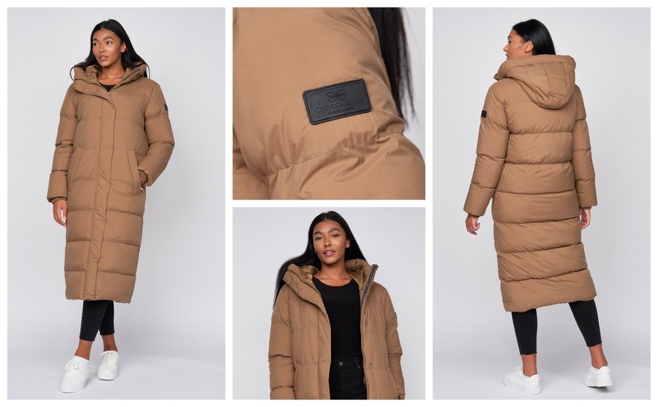 Womens Crosshatch Long line Jacket Parka Coat Puffer Padded Hooded ...