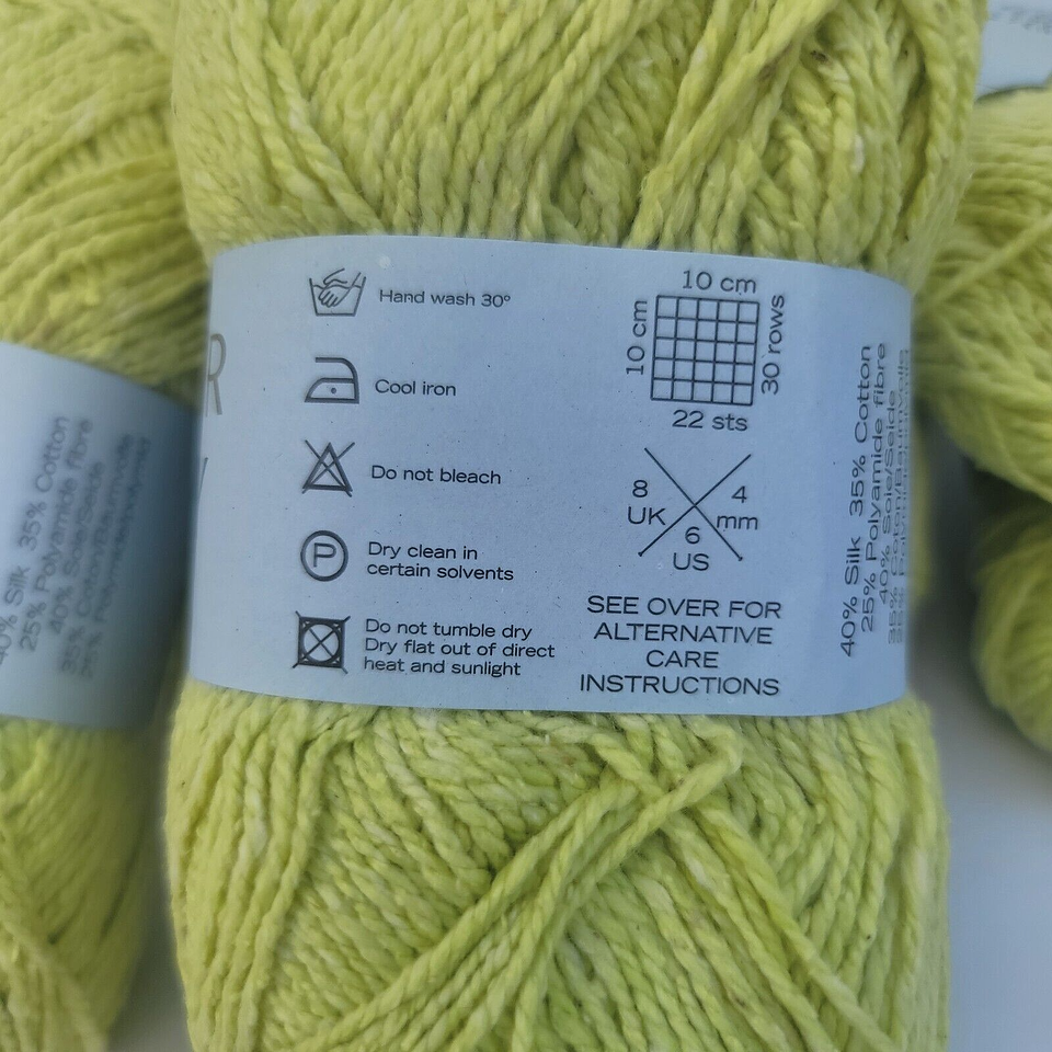 Lot 3+ Skeins Jaeger Trinity DK Yarn Silk Cotton Yellow Green 868 Yd ...