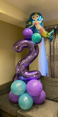 Mermaid Personalised Balloon Tower Kit, Colourful numbers, free ...
