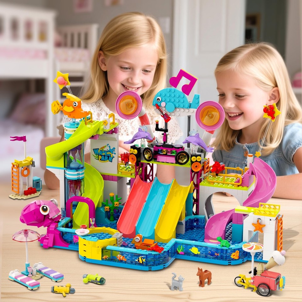Friends Water Park Building Set, 911PCS Summer Fun Party Toy with 5 ...