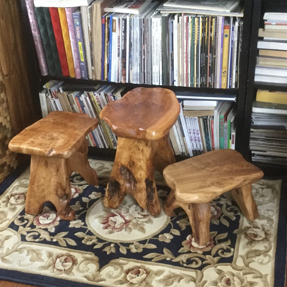 Rustic Natural Edge Cedar Wood Bench Stool End Side Table Unique Accent ...