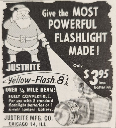 1951 Print Ad Justrite Yellow-Flash 8 Flashlights 1/4 Mile Beam Chicago ...