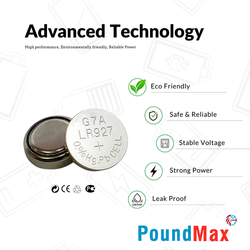 10 X AG7 Super LR927 LR57 395 399 SR927W SR57 PoundMax ALKALINE BUTTON ...