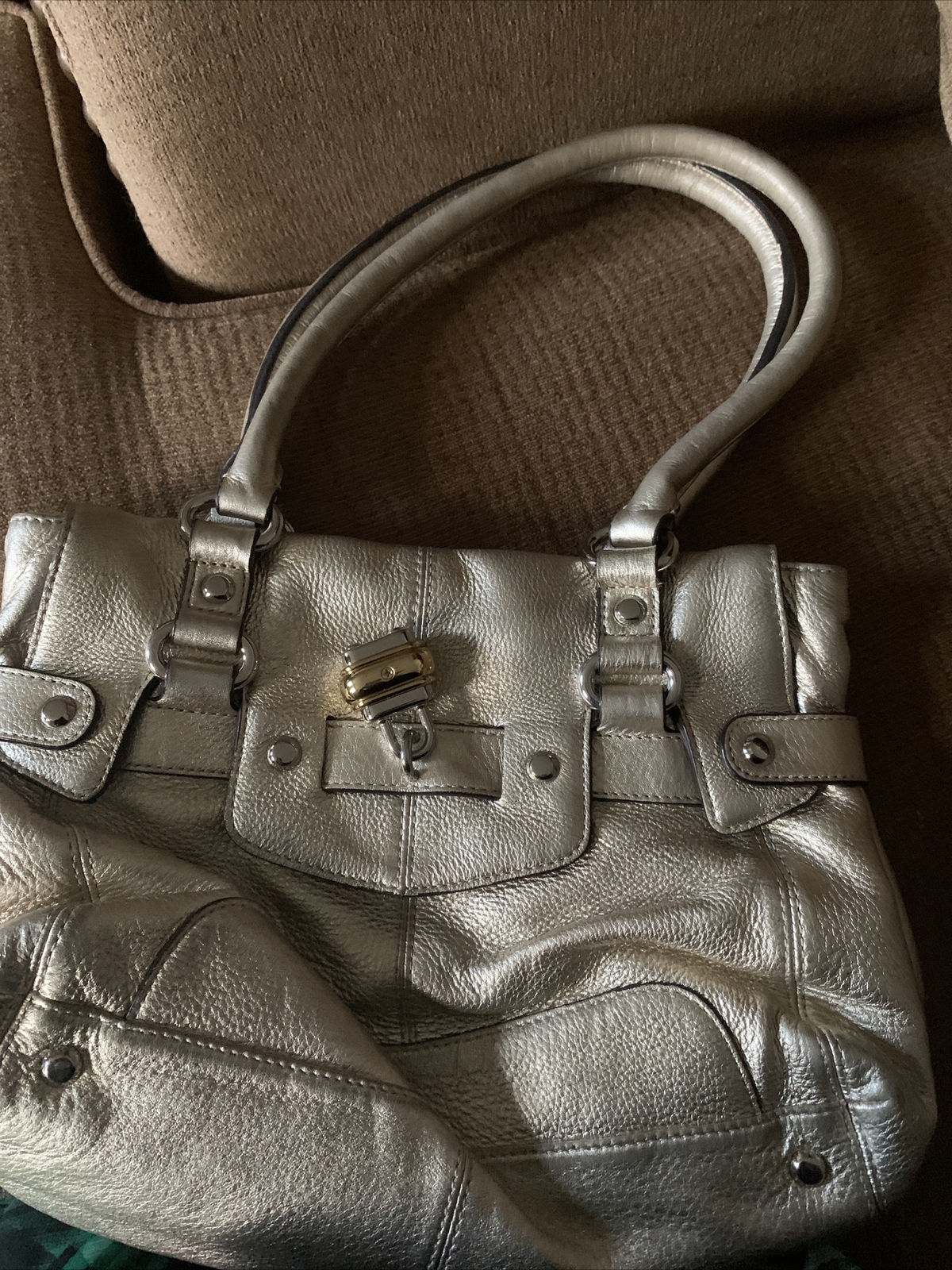 B Makowsky Gold Metallic Leather Shoulder Bag Handbag… - Gem