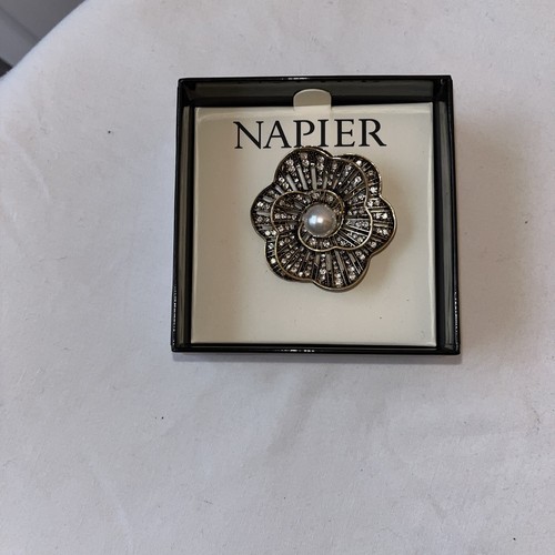 Fashion Jewelry NAPIER BROOCH “Diamonds & Pearl” New In Box | eBay