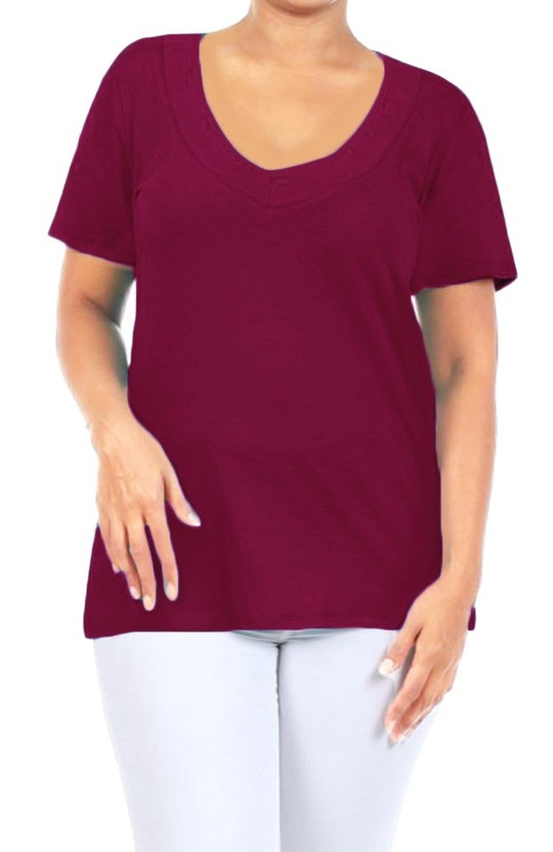 Basic Jersey Cotton Wide V-Neck Short Sleeve Casual TEE SHIRT Junior ...