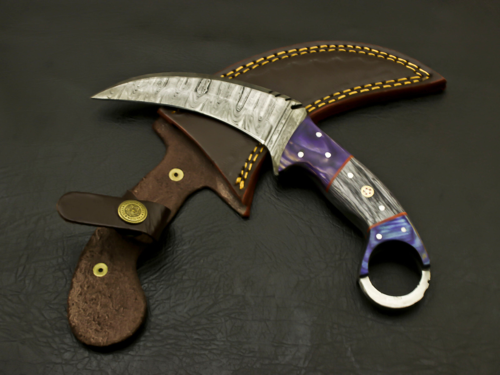 HANDMADE DAMASCUS BLADE CUSTOM PAKKA WOOD KARAMBIT HUNTING KNIFE/FULL ...