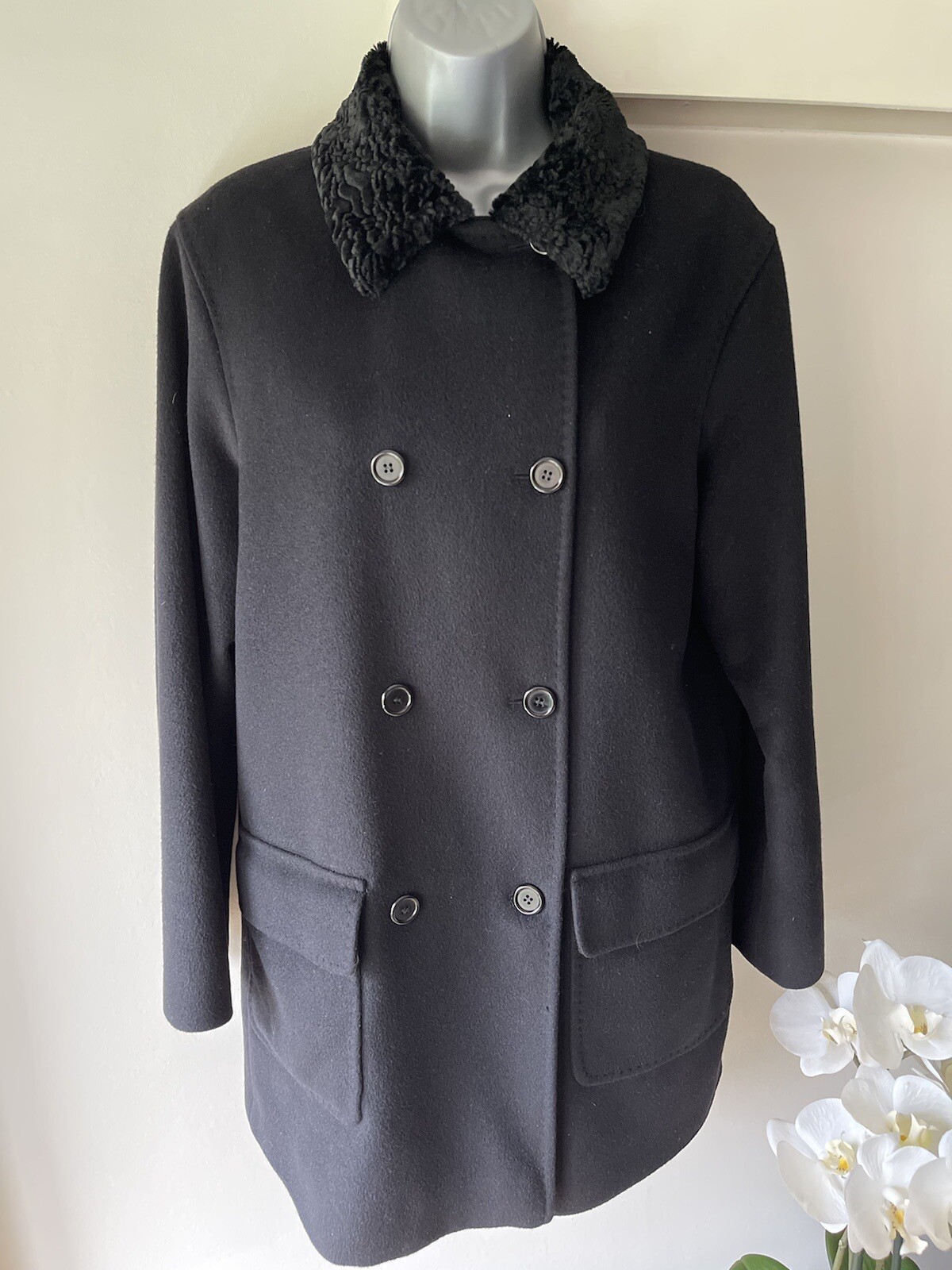 Jaeger black wool & angora mix coat jacket UK 10 - Gem