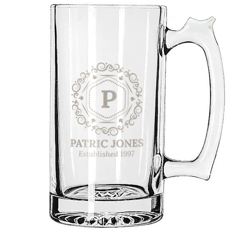 Engraved Glass Beer Stein – 16 oz custom Beer Glass with Handle – Beer ...