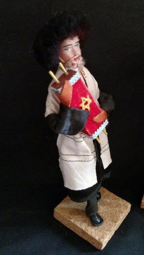 Rabbi & Boy Hasidic Jew Shtreimel Torah Scroll Judaica Sabra Jerusalem ...