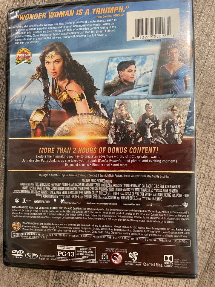 Wonder Woman (DVD) Sealed with Bonus Disc Gal Gadot, Chris Pine ...