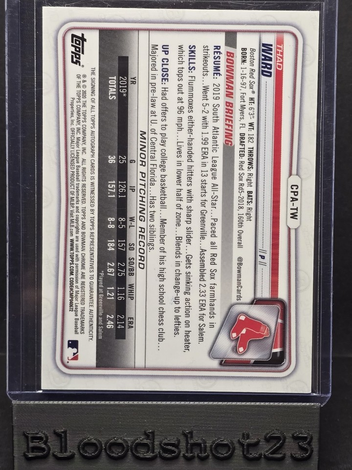 2020 Bowman Chrome Thad Ward Blue Refractor Auto /150 #CPA-TW Boston ...
