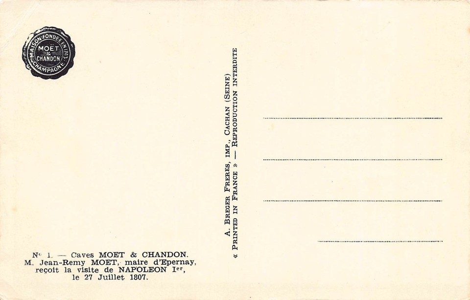 Caves Moet & Chandon Visted Napoleon I People Postcard (62) | eBay UK