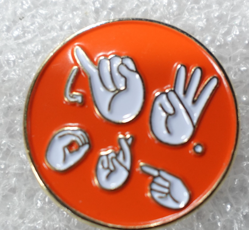 LOVE U ASL Hand Sign Pin Red Gold American Sign Language Lapel Badge | eBay