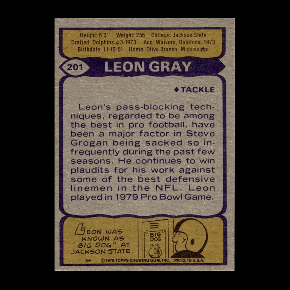 Leon Gray 1979 Topps New England Patriots #201 R310E 5 | eBay